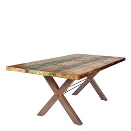 Pharao24.de Esszimmer Tisch im Shabby Chic Design Sheesham Recyclingholz und Eisen