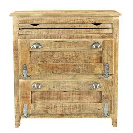 Pharao24.de Shabby Chic Schuhschrank aus Mangobaum Massivholz zwei Klappen