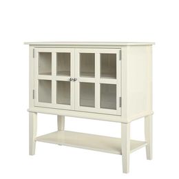 Pharao24.de Wohnzimmer Schrank mit Glast&uuml;ren im Vintage Look Cremefarben