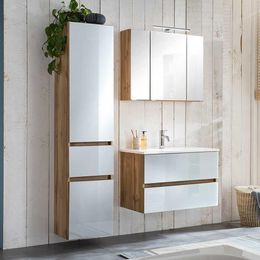 Pharao24.de Badm&ouml;belkomplettset in Wei&szlig; und Wildeiche Optik Glas beschichtet (dreiteilig)