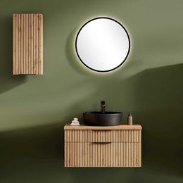 Pharao24.de Kleines Waschplatz Set in modernem Design Wildeichefarben (dreiteilig)