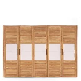 Pharao24.de Schlafzimmerschrank massiv aus Wildeiche & Glas 5 Dreht&uuml;ren