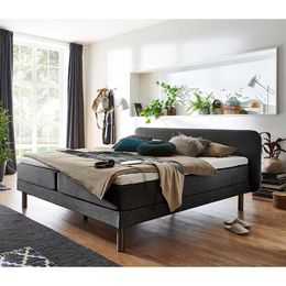 Pharao24.de Boxspring Bett Anthrazit niedriges Kopfteil Vierfu&szlig;gestell aus Metall