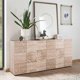 Pharao24.de Griffloses Sideboard in Sonoma Eiche floralem Siebdruck verziert