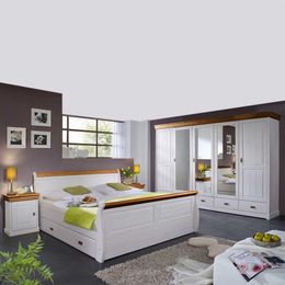 Pharao24.de komplett Schlafzimmer in Wei&szlig; Honigfarben (vierteilig) aus Kiefer Massivholz Pharao24