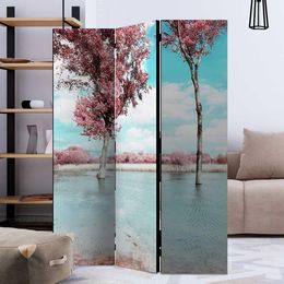 Pharao24.de Paravent Herbst mit Landschaft Motiv Leinwand und Holz