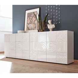 Pharao24.de Hochglanzsideboard in Wei&szlig; Siebdruck verziert