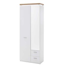 Pharao24.de Garderobenschrank mit LED Beleuchtung Wei&szlig; und Wildeiche Optik