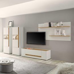 Pharao24.de TV Wohnwand in modernem Design Wildeichefarben und Wei&szlig; (vierteilig)