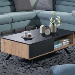 Pharao24.de Couchtisch mit Schubladen in Eichefarben und Schwarz 38 cm hoch