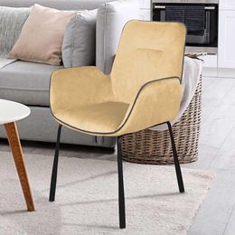 Pharao24.de Esszimmerarmlehnstuhl in Beige Samt modern