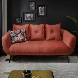 Pharao24.de Wohnzimmer Sofa in Rotbraun und Schwarz Vierfu&szlig;gestell aus Metall