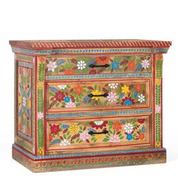 Pharao24.de Kommode Holzkommode handbemalt mit Blumen Motiv