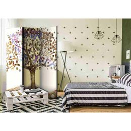 Pharao24.de Leinwand Paravent mit Baum Motiv Bunt und Goldfarben