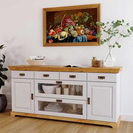 Pharao24.de Landhaus Sideboard Schubladen mit Glasfront 2 t&uuml;rig