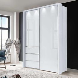 Pharao24.de Wei&szlig;er Schwebet&uuml;renschrank Glas beschichtet LED Beleuchtung