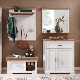 Pharao24.de Flurgarderobe im Landhausstil Wei&szlig; und Eichefarben (vierteilig)