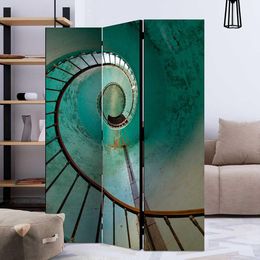 Pharao24.de Paravent bunt Motiv Leuchtturm Treppe Fichte Massivholz Rahmen