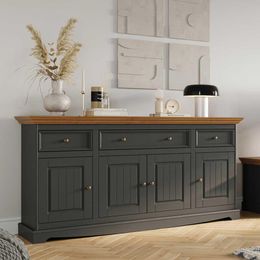 Pharao24.de Massivholz Sideboard Landhaus in Grau und Eichefarben 167 cm breit 167x85x45 cm Pharao24