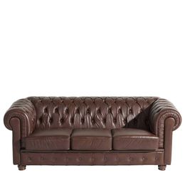 Pharao24.de Braunes Dreisitzer Ledersofa im Chesterfield Look 200 cm breit
