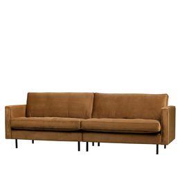 Pharao24.de Wohnzimmer Couch in Honigfarben Samt Retro Design