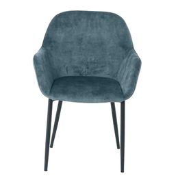 Pharao24.de Samt Stuhl Set in Blau und Schwarz Gestell aus Metall (2er Set)
