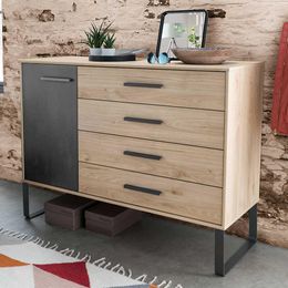 Pharao24.de Schlafzimmer Kombikommode in Eichefarben und Dunkelgrau Made in Germany