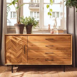 Pharao24.de Wildeiche Echtholz Kommode im Skandi Design Vierfu&szlig;gestell aus Metall