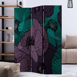 Pharao24.de Umkleidewand in Lila und T&uuml;rkis Mohnblumen Motiv