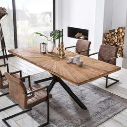 Pharao24.de Esszimmertisch aus Teak Recyclingholz Spider Gestell in Schwarz 160x79x90 cm Pharao24