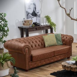 Pharao24.de Dreisitzer Couch Leder Cognac im Chesterfield Look 200 cm breit
