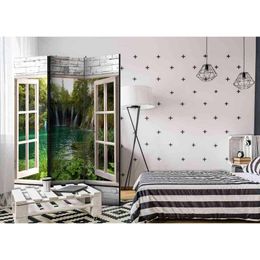 Pharao24.de Spanische Wand aus Leinwand und Massivholz mit Wasserfall Motiv