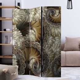 Pharao24.de Paravent Umkleide in Goldfarben und Grau Florales Motiv