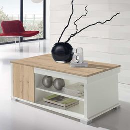 Pharao24.de Couchtisch in Wei&szlig; und Wildeiche Optik 110 cm breit