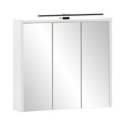 Pharao24.de Badschrank Spiegel Badezimmerschrank mit LED Beleuchtung in Wei&szlig; matt