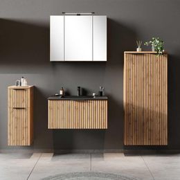 Pharao24.de Design Badm&ouml;bel modern in Wildeichefarben Schwarz (vierteilig)