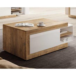 Pharao24.de Couchtisch mit Auszug in Eichefarben und Wei&szlig; 120-154 cm breit