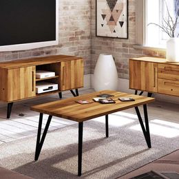 Pharao24.de Wohnzimmertisch aus Wildeiche Massivholz und Stahl Loft Design