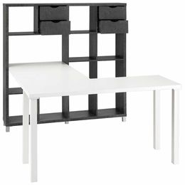 Pharao24.de B&uuml;rotisch in Wei&szlig; und Beton Grau Regalen