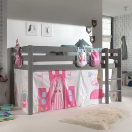 Pharao24.de Prinzessinnenbett in Grau Pink Rosa Leiter und Vorhang