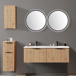Pharao24.de Design Badm&ouml;belkomplettset in Wildeichefarben 148 cm hoch (f&uuml;nfteilig)