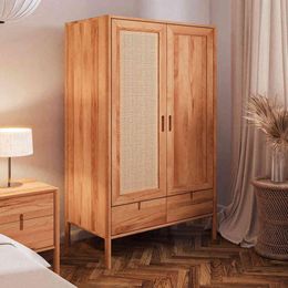 Pharao24.de Massivholzkleiderschrank aus Wildbuche und Rattan einer Schublade
