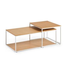 Pharao24.de Wohnzimmer Satztische in Eichefarben und Weiss Skandi Design (zweiteilig)