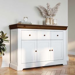 Pharao24.de Kommode Sideboard in Wei&szlig; und Holz Braun