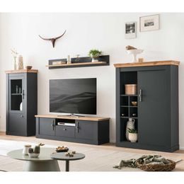 Pharao24.de Landhaus Design Wohnwand in Anthrazit Wildeichefarben (vierteilig)