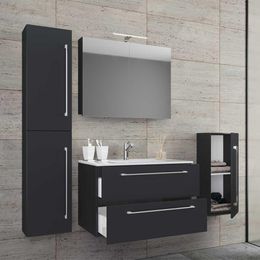 Pharao24.de Badezimmer-Set schwarz in modernem Design 150 cm hoch (vierteilig)