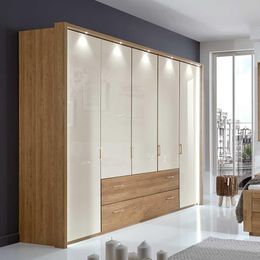 Pharao24.de Kleiderschrank aus Eiche Wei&szlig; Glas 220 cm hoch