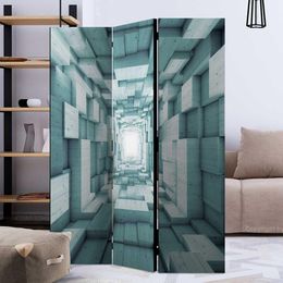 Pharao24.de Spanische Wand in Blaugrau 3D Holzoptik Motiv