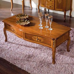 Pharao24.de Barock Couchtisch Nussbaum furniert 60 cm tief aus Buche Massivholz in Nussbaumfarben 113x44x60 cm Pharao24