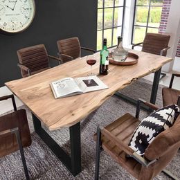 Pharao24.de Baumkantentisch aus Akazie Massivholz und Eisen Loft Design